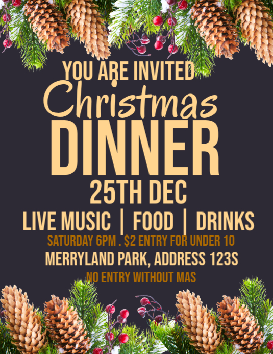 Black Joyful Christmas Dinner Flyer Template | PosterMyWall