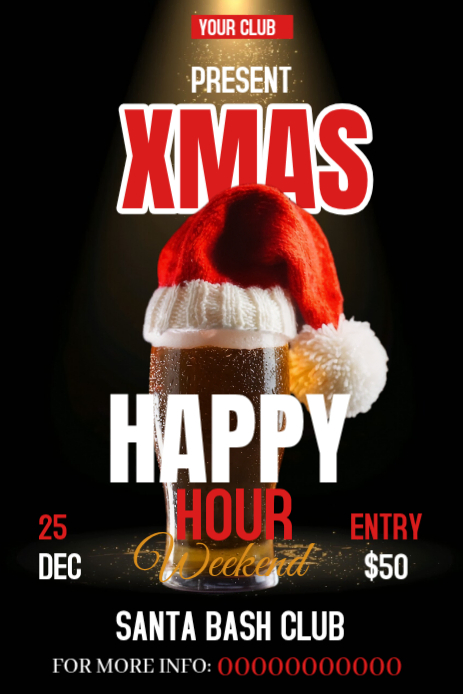 Black Joyful Christmas Happy Hour Pinterest Graphic Template | PosterMyWall