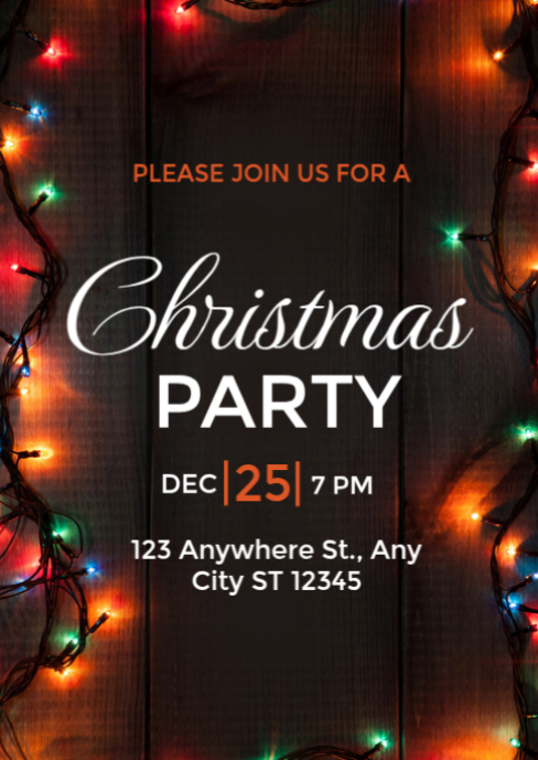 Black Joyful Christmas Party A6 Template | PosterMyWall