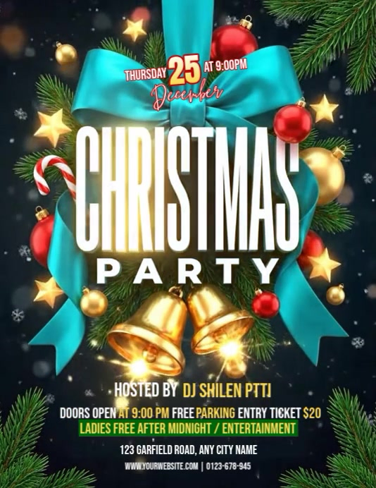 Black Joyful Christmas Party Social Media Post Flyer (us Letter ...