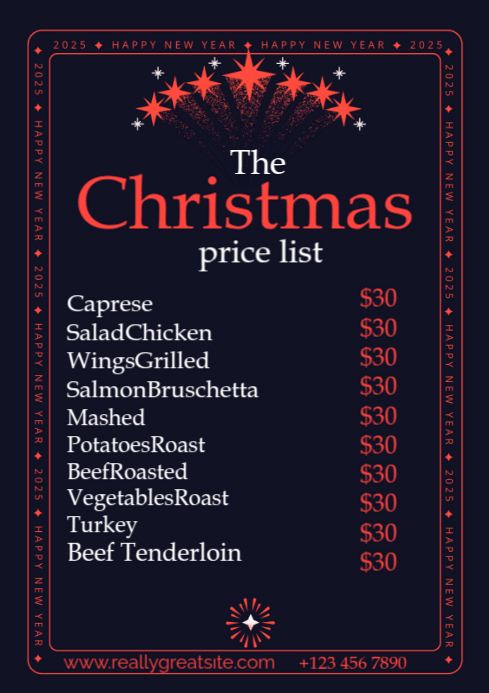 Black Joyful Christmas Price List A4 Template | PosterMyWall