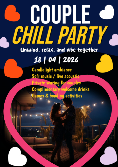 Black Joyful Couple Chill Party A3 Template | PosterMyWall