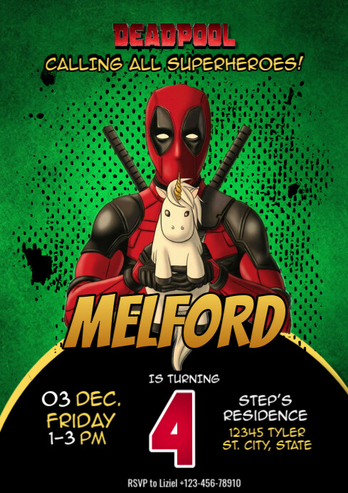 Black Joyful Deadpool Birthday A4 Templat | PosterMyWall