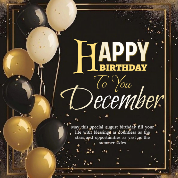 Black Joyful December Birthday Card Logo Template | PosterMyWall
