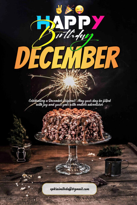 Black Joyful December Birthday Poster Template | PosterMyWall