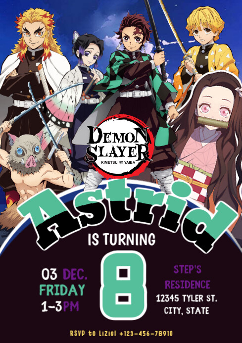 Black Joyful Demon Slayer Birthday A4 Template | PosterMyWall