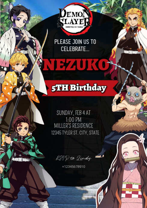 Copy of Black Joyful Demon Slayer Birthday Invitation A4 | PosterMyWall