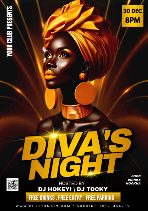 Black Joyful Divas Night Party Flyer A4 Template | PosterMyWall