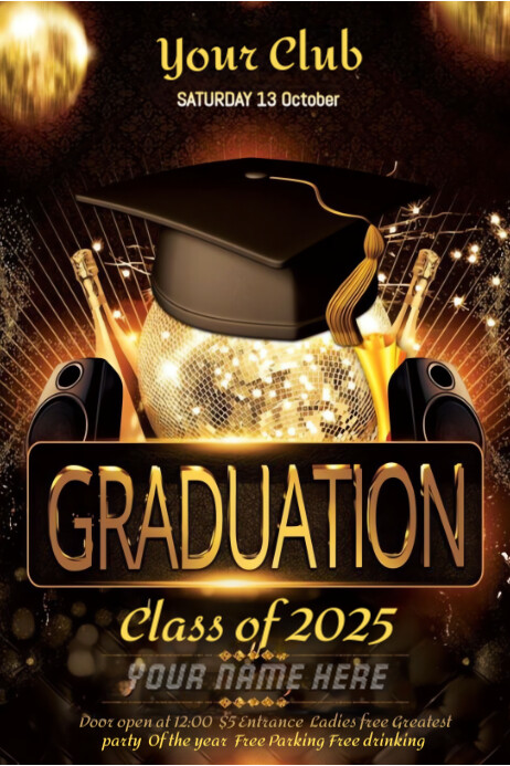 Black Joyful Editable Graduation Party Flyer Template – Class Of 2025 ...