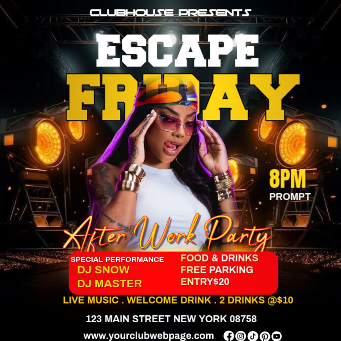 Black Joyful Escape Friday Night Party Instagram Post Template ...