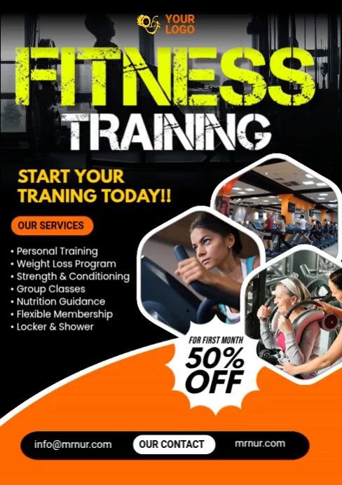 Black Joyful Fitness Training A4 Template | PosterMyWall