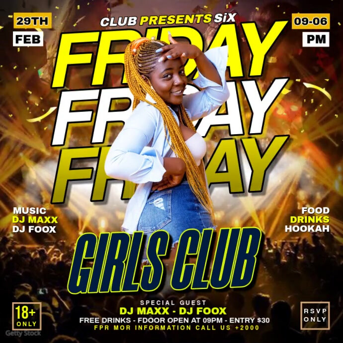 Plantilla de Black Joyful Friday Girls Night Party Square (1:1 ...