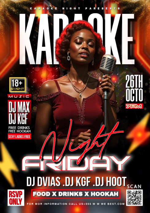Black Joyful Friday Karaioke Night Party Flyer A3 Template | PosterMyWall
