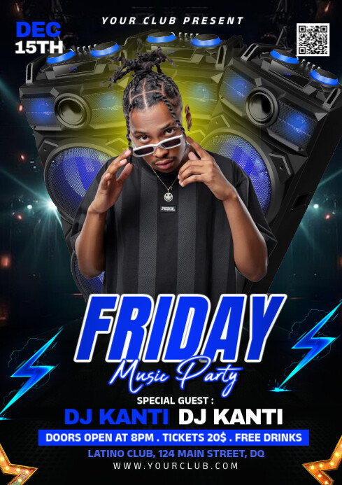 Black Joyful Friday Music Party A4 Template | PosterMyWall