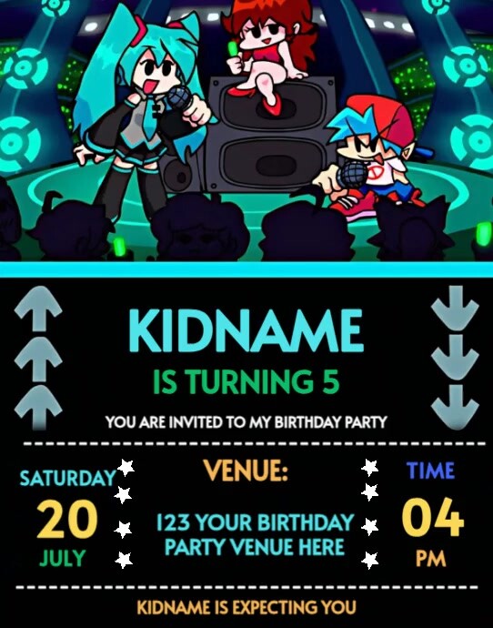 Plantilla de Black Joyful Friday Night Funkin Birthday Inv | PosterMyWall