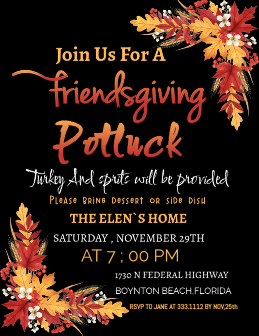 Black Joyful Friendsgiving Potluck Invitation Flyer (us Letter ...