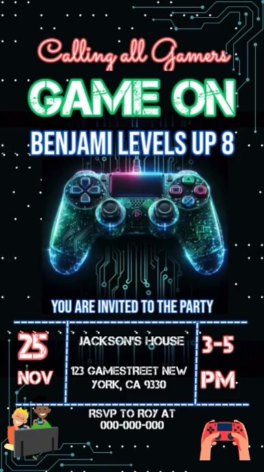 Black Joyful Game Birthday Design Digital Display (9:16) Template ...