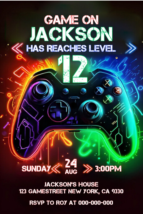 Black Joyful Game Birthday Invitation Poster Template | PosterMyWall