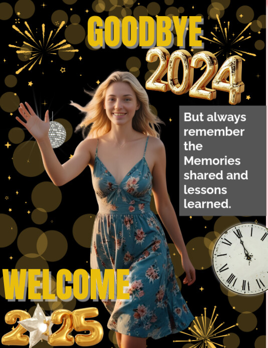 Black Joyful Goodbye 2024 And Welcome 2025 Flyer Flyer (us Letter ...