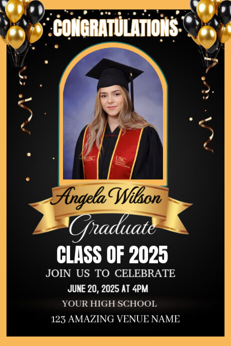 Copy of Black Joyful Graduation Announcement Invitation Poster ...