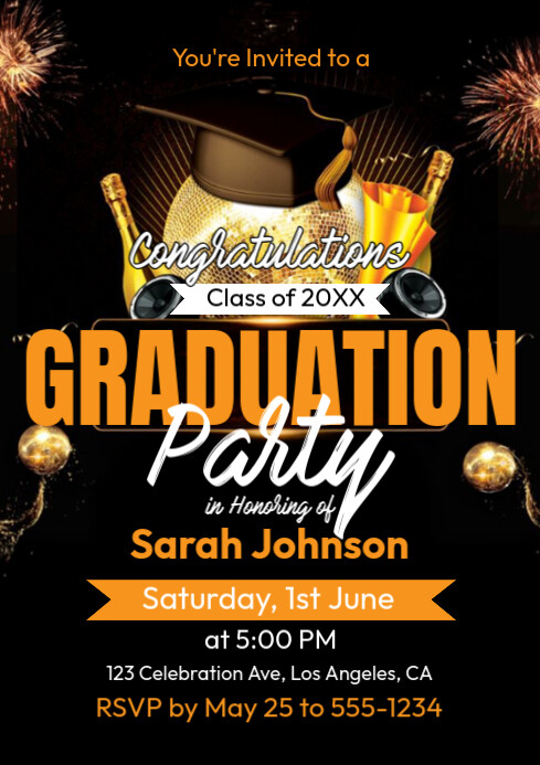 Black Joyful Graduation Party A4 Template | PosterMyWall