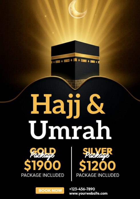 Black Joyful Hajj And Umrah Flyer, A4 Template | PosterMyWall