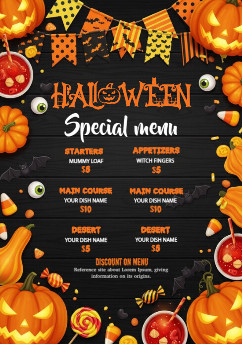 Copy of Black Joyful Halloween Menu Template A4 | PosterMyWall