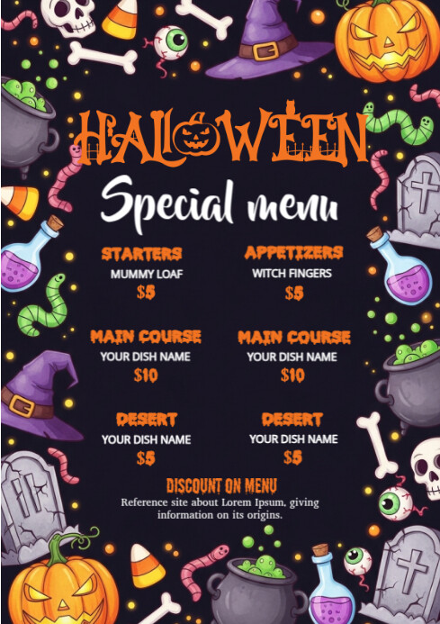 Copy of Black Joyful Halloween Menu Template A4 | PosterMyWall
