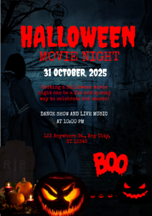 Black Joyful Halloween Movie Night A2 Template | PosterMyWall