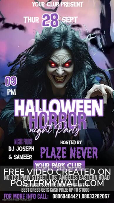 Black Joyful Halloween Night Bash Flyer Digital Display (9:16) Template ...
