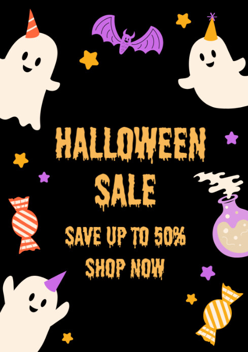 Black Joyful Halloween Sale Offer A4 Template | PosterMyWall