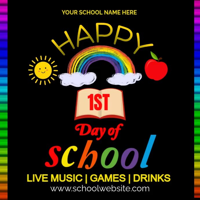 Black Joyful Happy 1st Day Of School Video Instagram Post Template ...