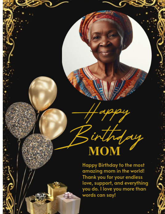 Black Joyful Happy Birthday Mom Flyer (us Letter) Template | PosterMyWall