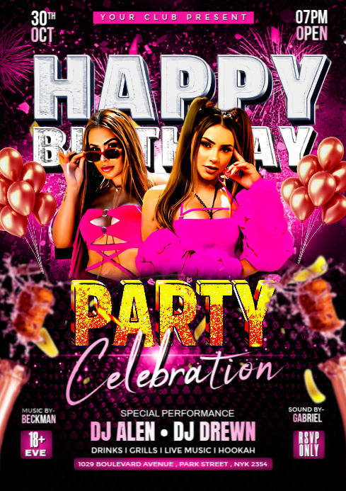 Black Joyful Happy Birthday Party Celebration A4 Template | PosterMyWall