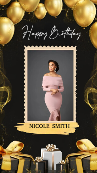 Black Joyful Happy Birthday Photo Frame Instagram Story Template ...