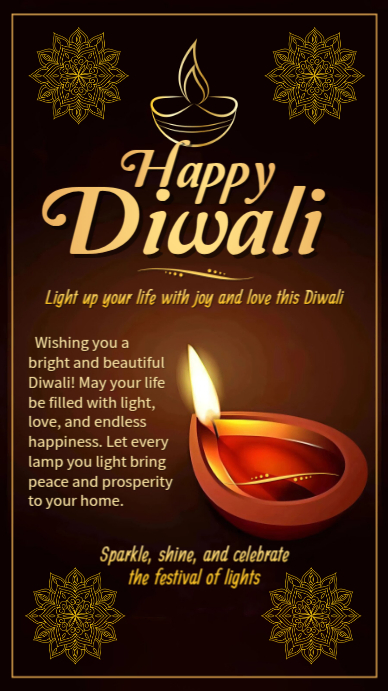 Black Joyful Happy Diwali Deepavali Greeting Instagram Story Template ...