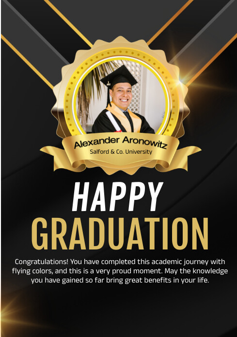 Black Joyful Happy Graduation A4 Template | PosterMyWall