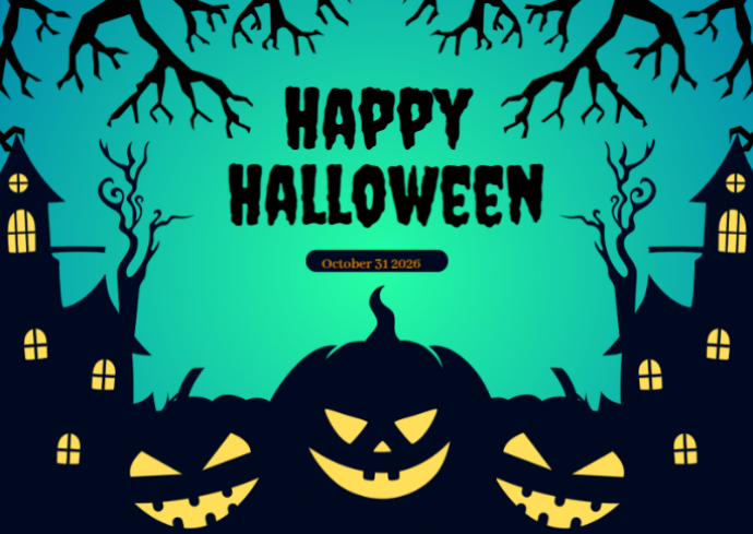 Black Joyful Happy Halloween October 31 2026 Postcard Template ...