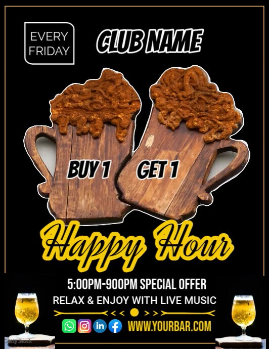 Black Joyful Happy Hour Flyer (us Letter) Template | PosterMyWall