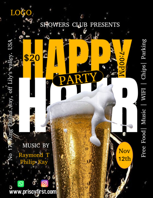 Copy of Black Joyful Happy Hour Flyer (us Letter) | PosterMyWall