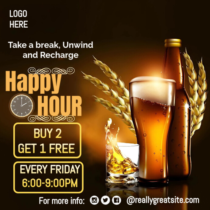 Plantilla de Black Joyful Happy Hour Flyer Instagram Post | PosterMyWall