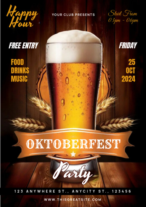 Plantilla de Black Joyful Happy Hour Oktoberfest Party A4 | PosterMyWall