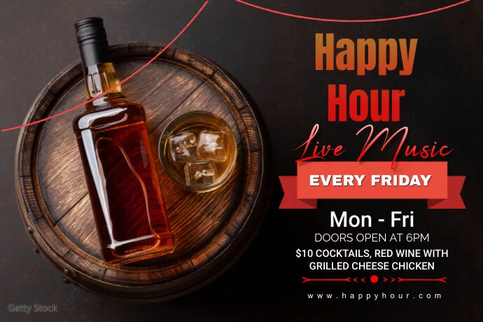 Black Joyful Happy Hour Poster Template | PosterMyWall
