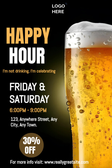 Black Joyful Happy Hour Poster Template | PosterMyWall