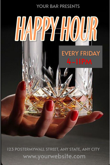 Black Joyful Happy Hour Template Design Poster | PosterMyWall