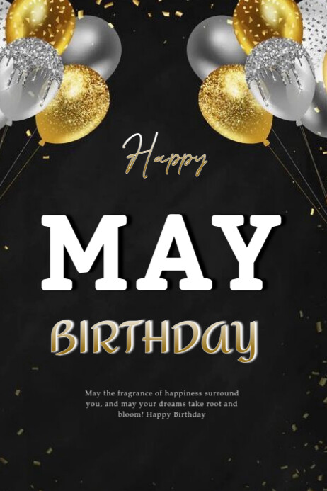 Black Joyful Happy May Birthday Poster Templat | PosterMyWall