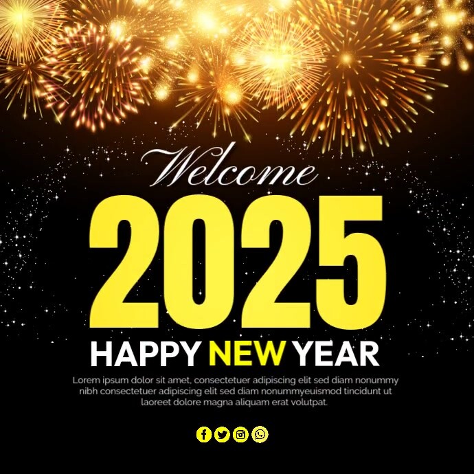 Black Joyful Happy New Year 2025 Square (1:1) Template | PosterMyWall