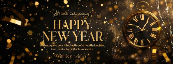 Black Joyful Happy New Year 2026 Facebook Cover Photo Template ...