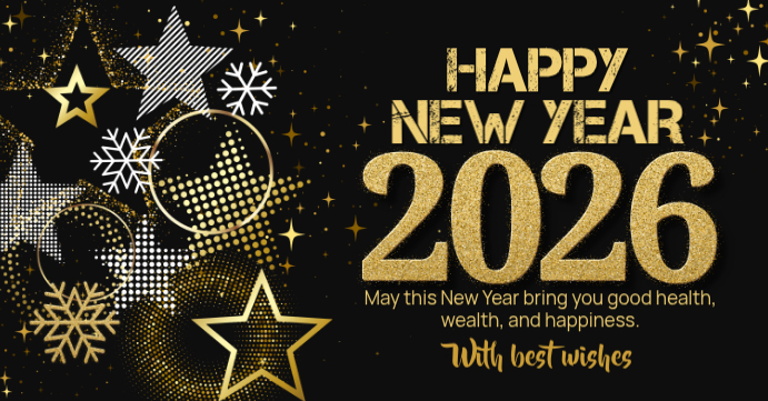 Modèle Black Joyful Happy New Year 2026 Facebook Event Cover | PosterMyWall