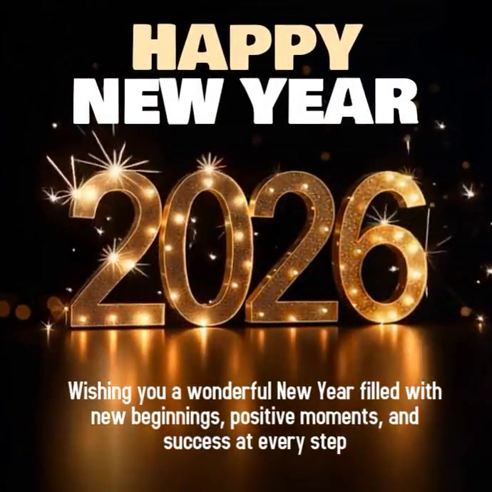 Black Joyful Happy New Year 2026 Instagram Post Template | PosterMyWall